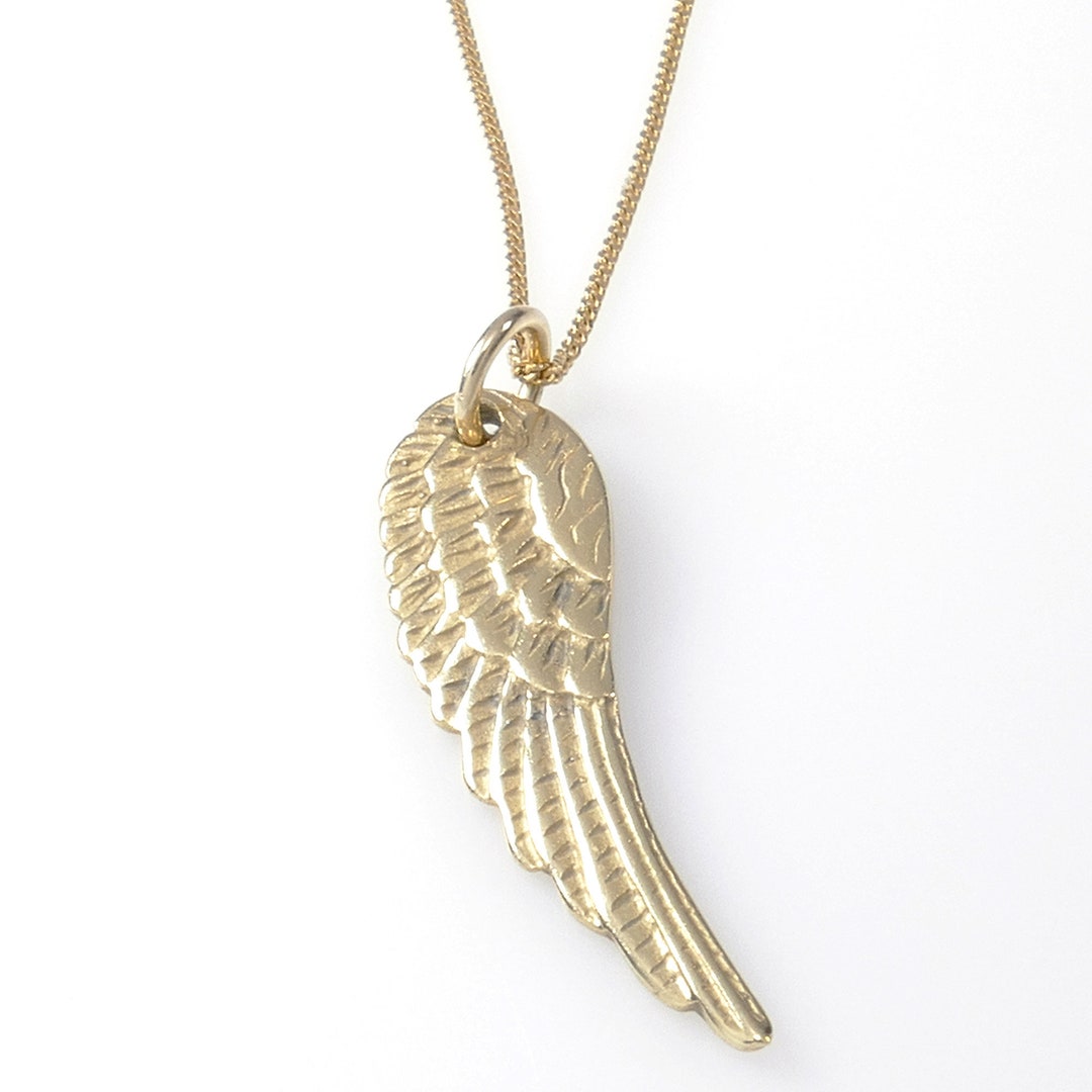 Handmade Artisan 14k Gold Guardian Angel Wing Necklace. Carved Yellow ...