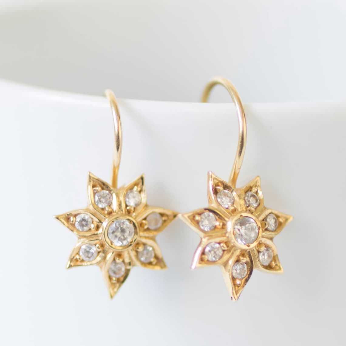 14k Gold Star Flower Earrings Gold Flower Earrings 14k - Etsy