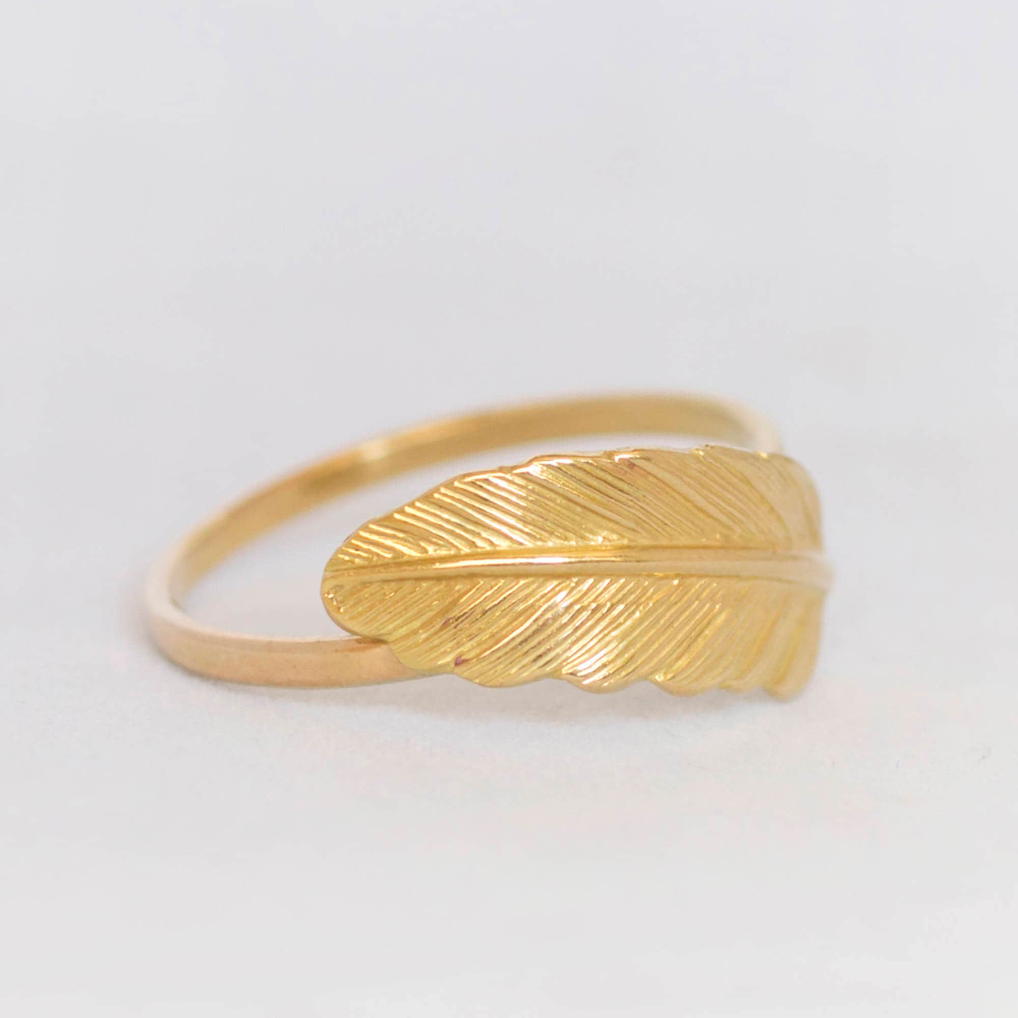 14k Solid Gold Feather Ring Dainty Gold Feather Ring Wedding | Etsy