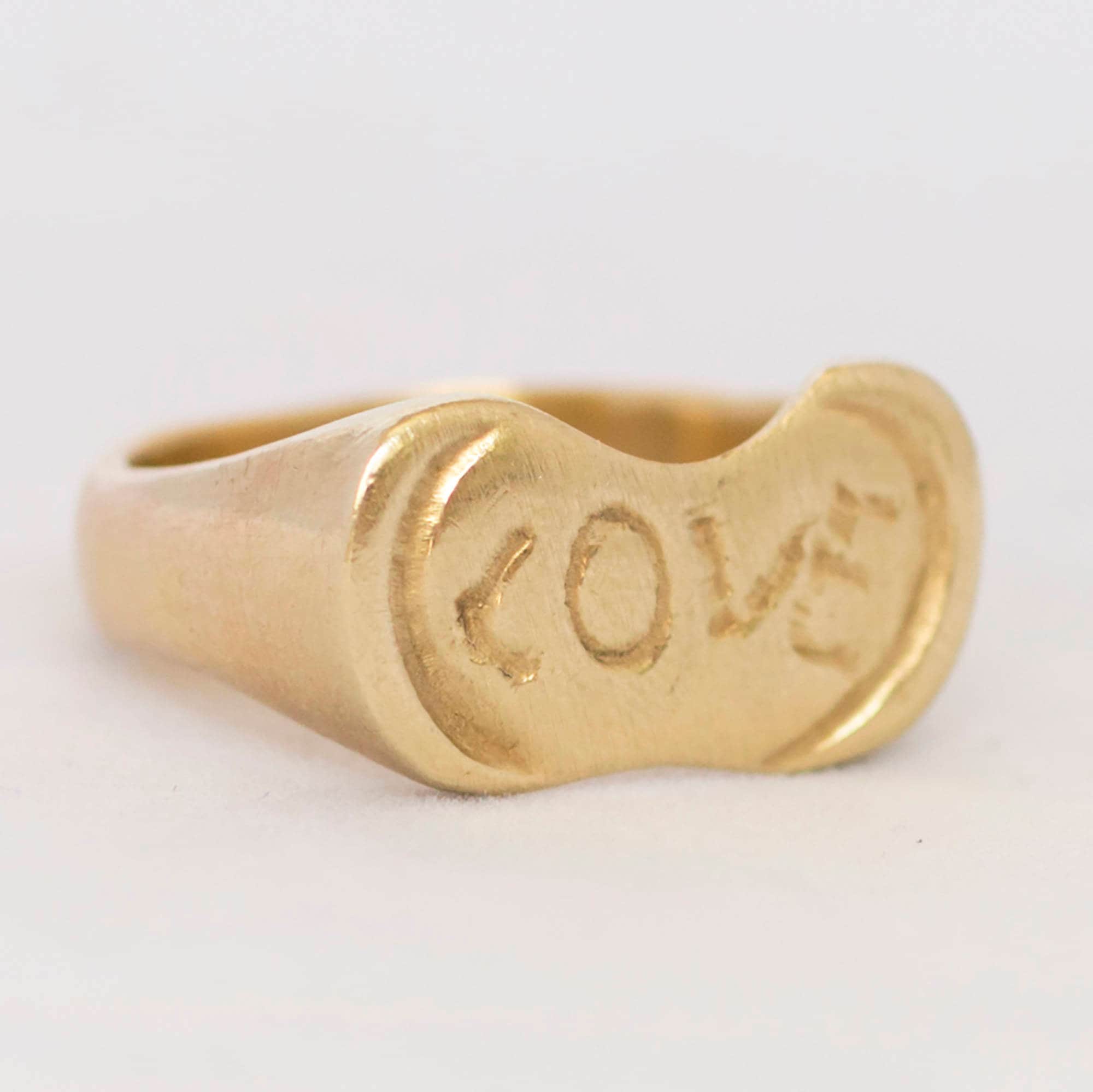 14k Yellow Gold LOVE Ring. Solid Gold Signet Ring for Women. - Etsy