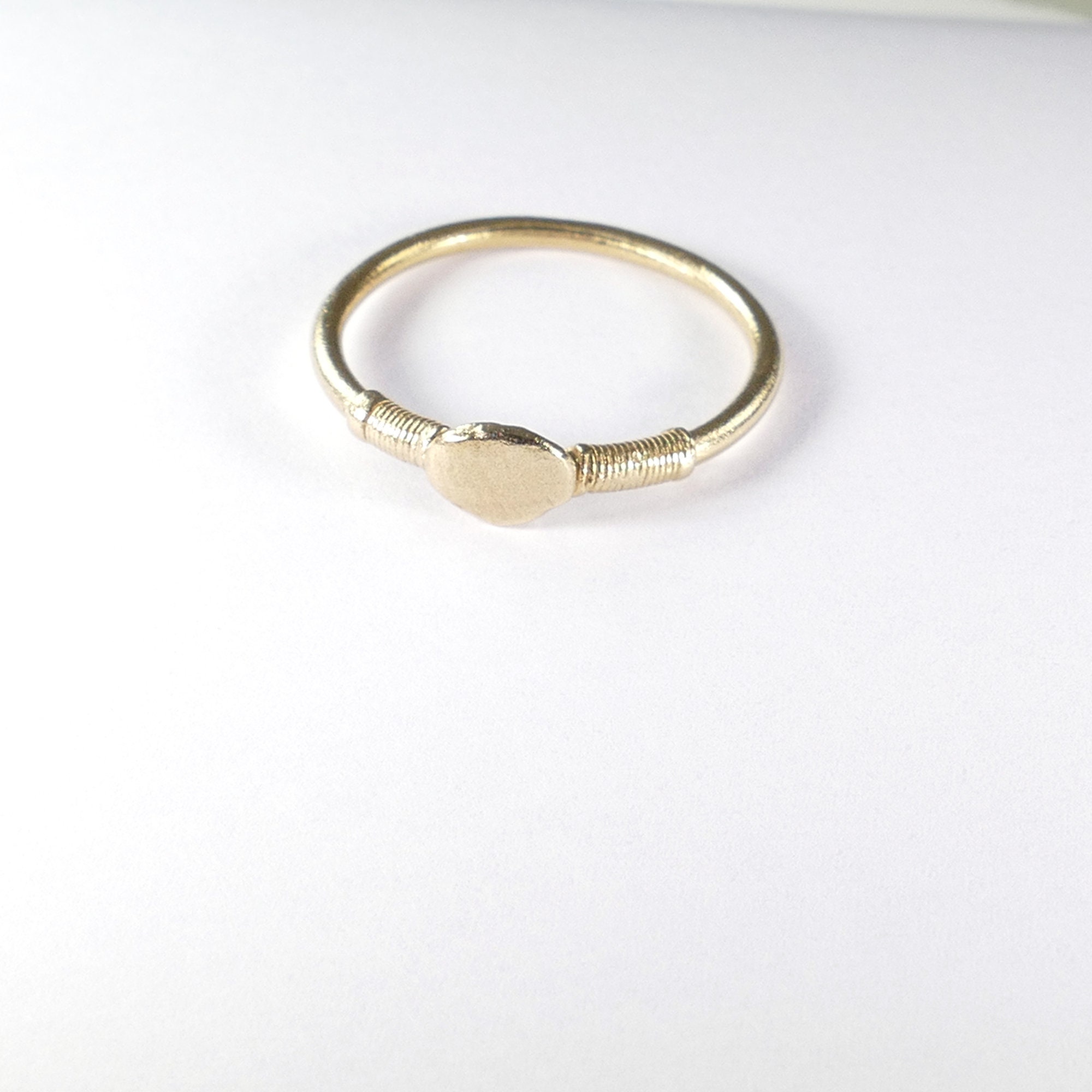 14k Yellow Gold Coin Ring w/ oval flat coin top. Thin Simple | Etsy