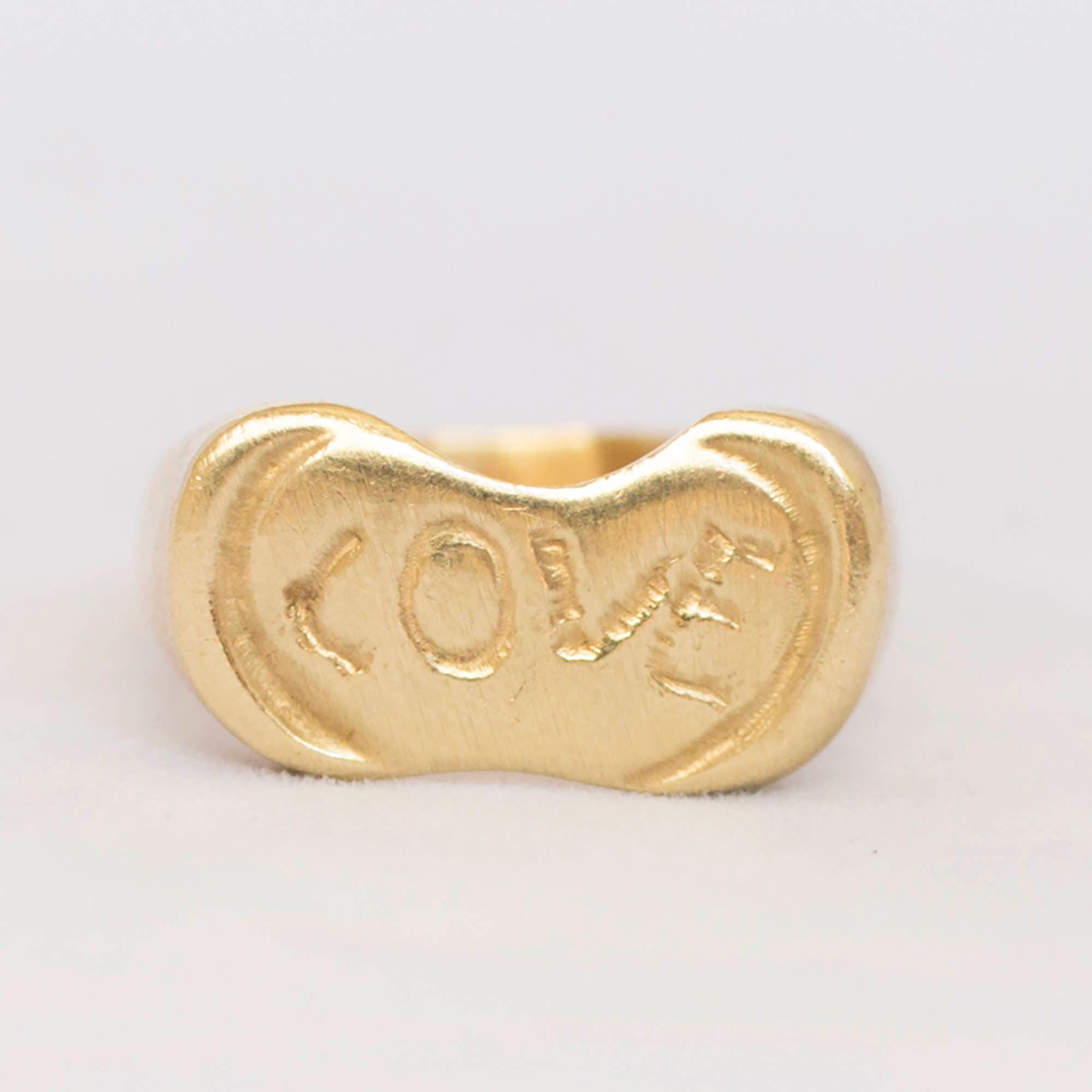 14k Yellow Gold LOVE Ring. Solid Gold Signet Ring for Women. - Etsy