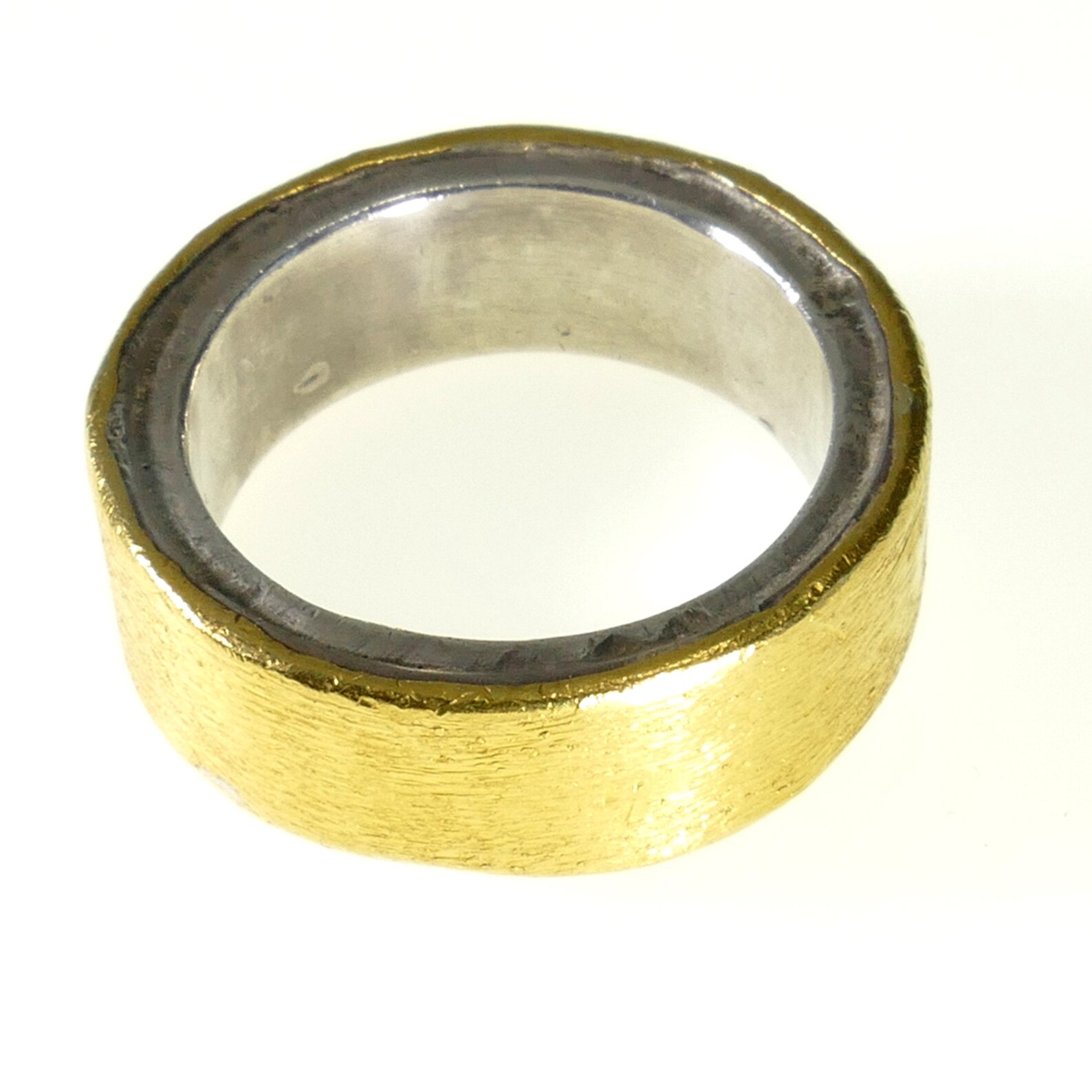 Wide Unisex Brushed 24k Gold Ring With Sterling Silver Band. - Etsy