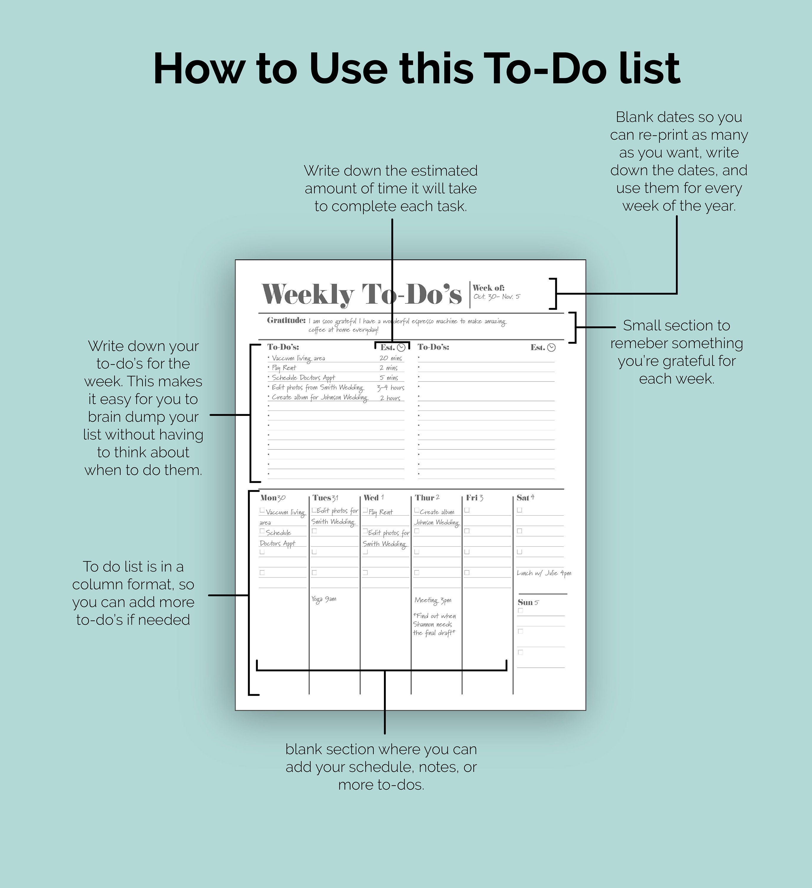 Weekly to Do Lists Planner, Simple Minimal To-to List, Printable ...
