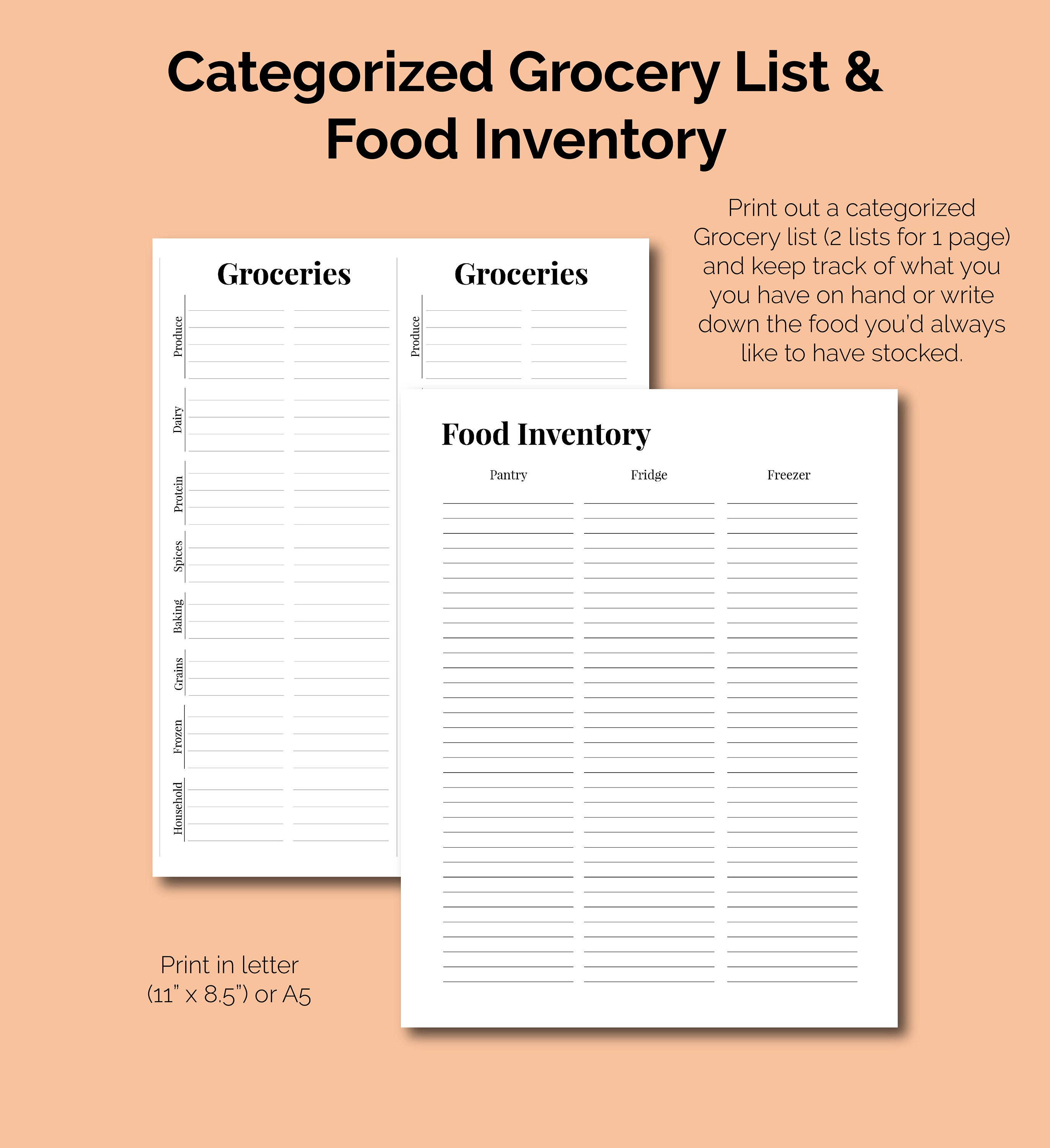 MEAL PLANNER Grocery List Pdf | Recipe Cards | Week Planner Food ...