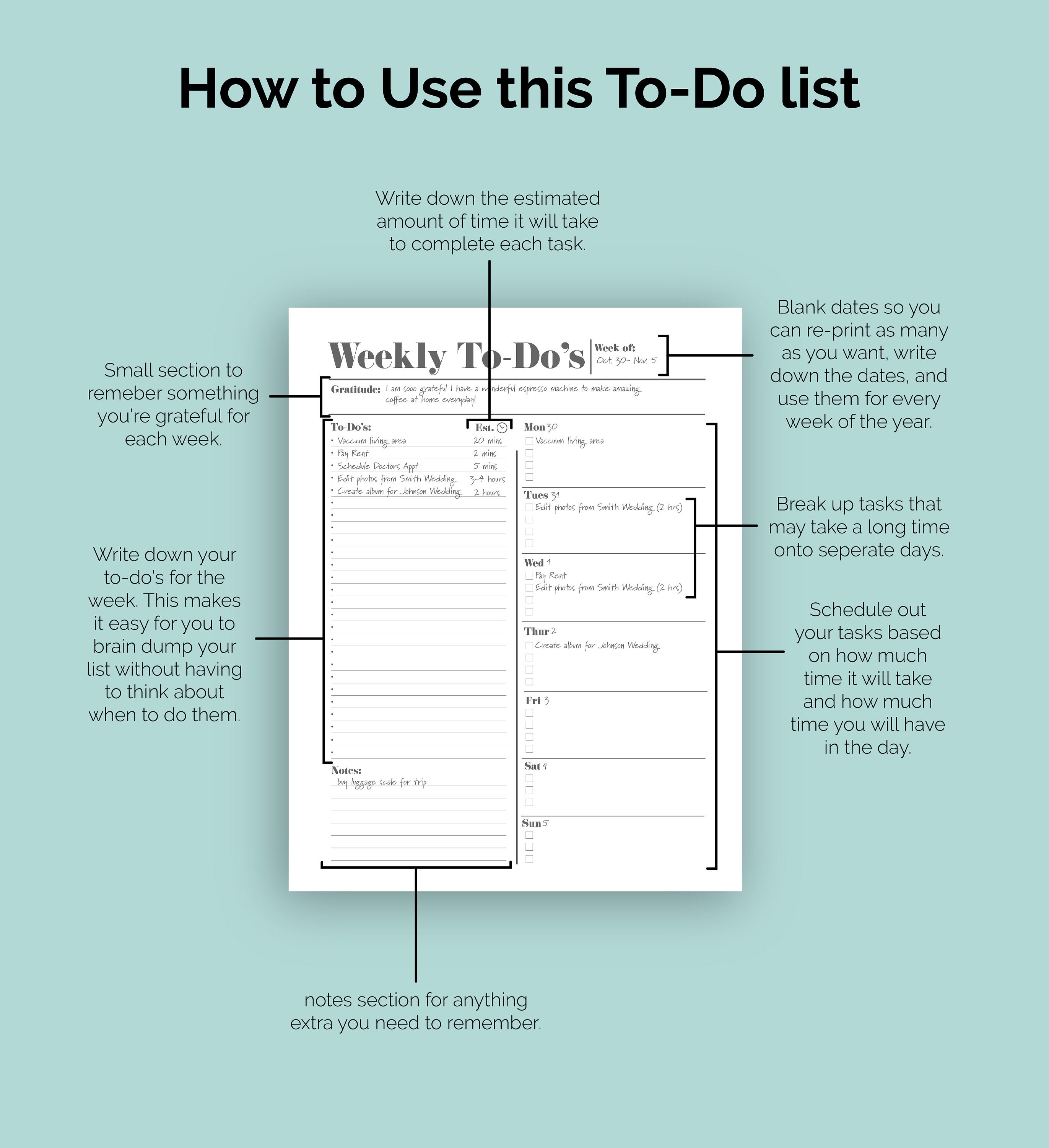 Weekly to Do Lists Planner, Simple Minimal To-to List, Printable ...