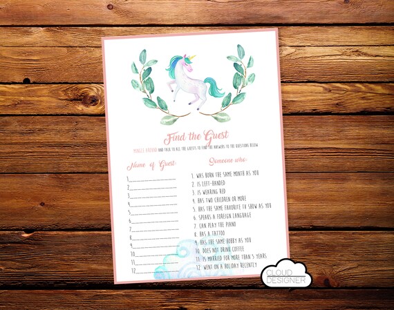 Find the Guest / Unicorn Baby Shower Game / Printable | Etsy
