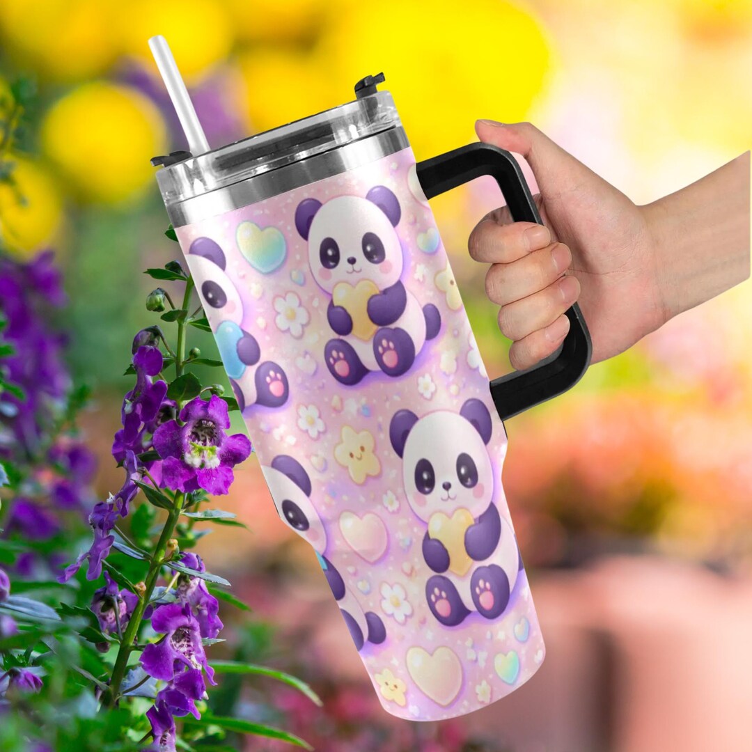 Panda Lover Tumbler 40oz With Handle, Cute Panda Travel Mug, Panda Mom ...