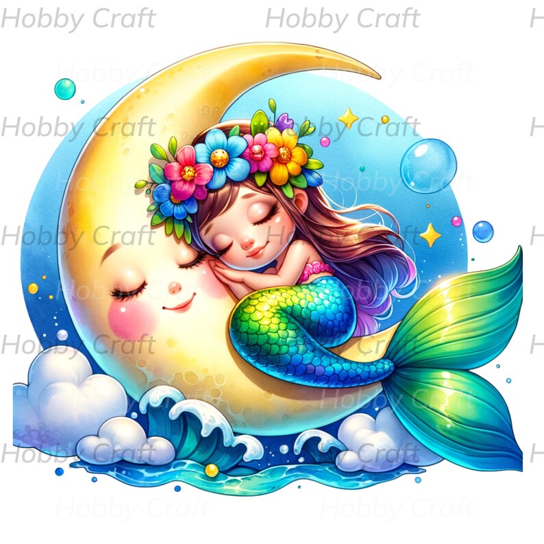 Mermaid and Moon Clipart (12 Image)- Instant Download Sublimation ...
