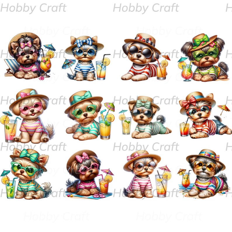 Cute Summer Dog Clipart Instant Download Sublimation Design Adorable ...