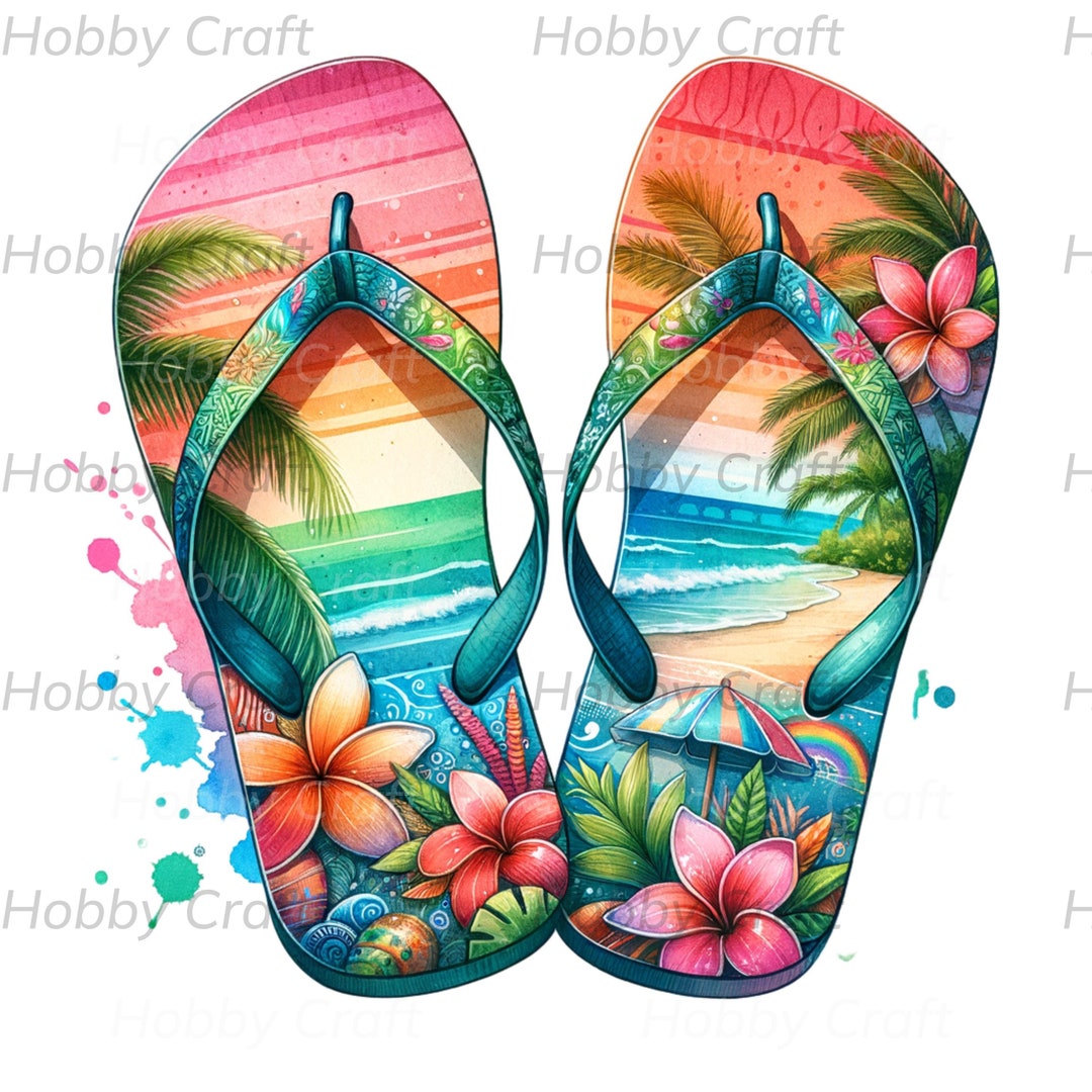 Digital Sublimation Design: Tropical Flip Flops With Floral Print ...