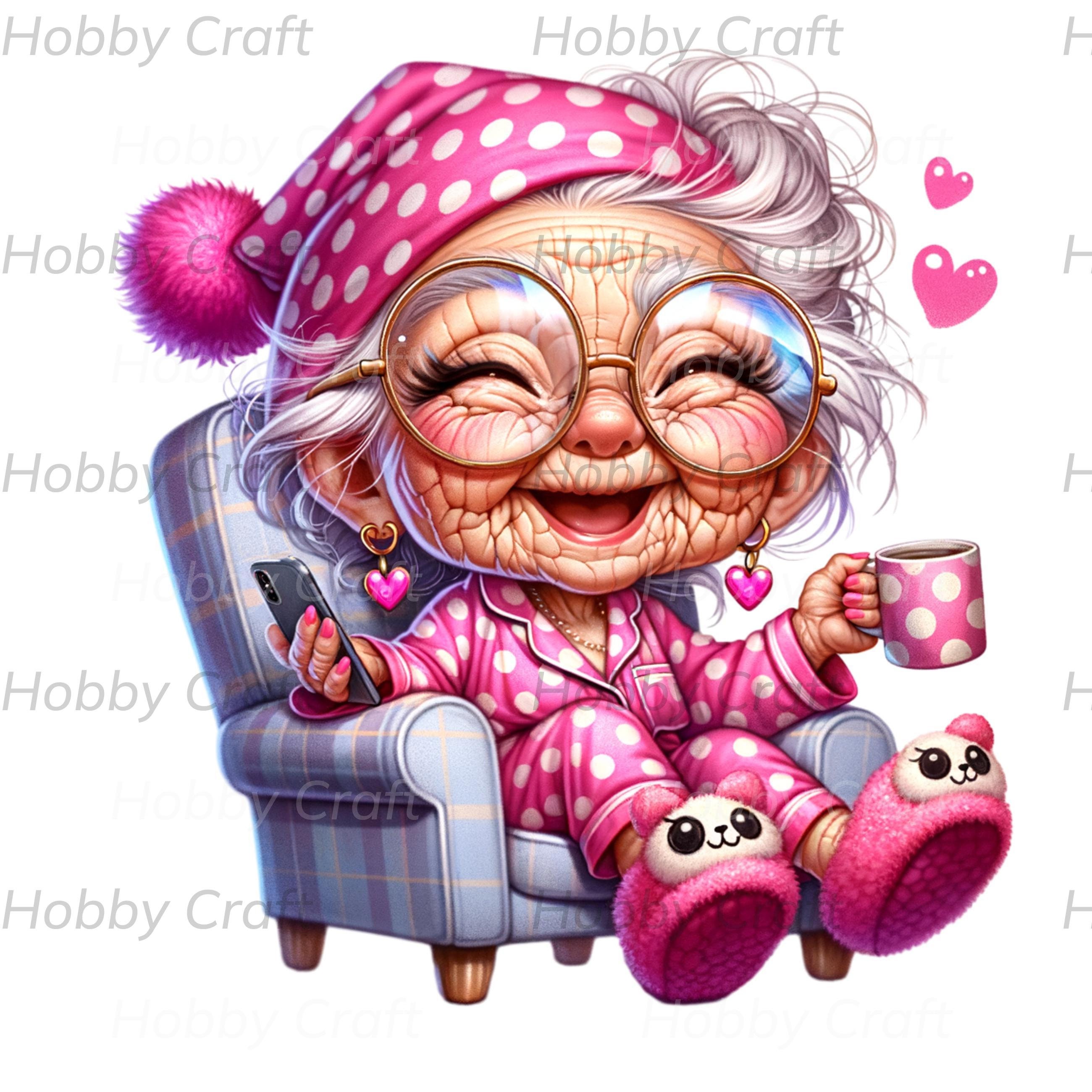 Chibi Cute Granny Pajamas Clipart - Digital Grandma Art for Sublimation ...
