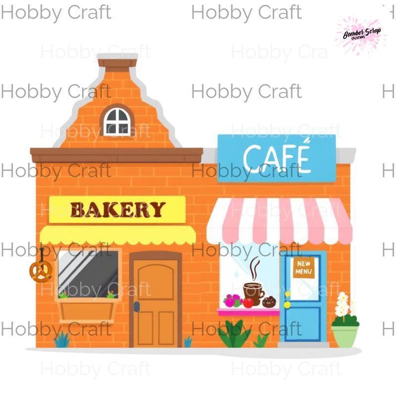 Bakery & Cafe Storefront Clipart Bundle: Shop Illustrations (PNG ...