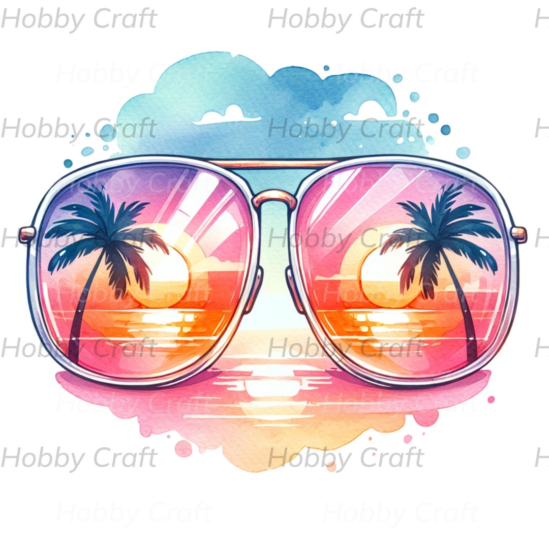 Colorful Sunglasses Clipart With Beach Sunset - Perfect for Crafts ...