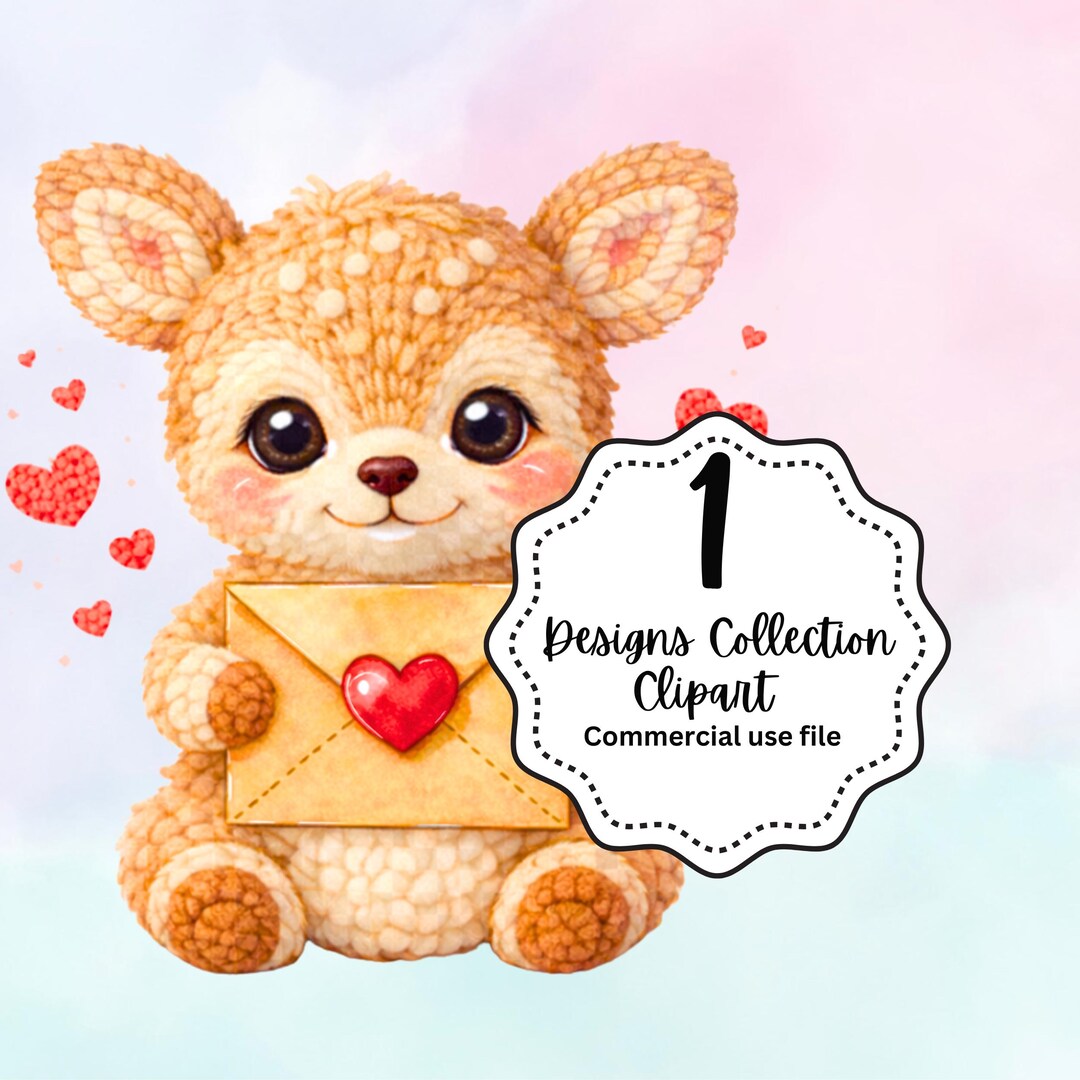 Cute Fluffy Deer Clipart PNG | Adorable Cartoon Deer With Love Envelope ...