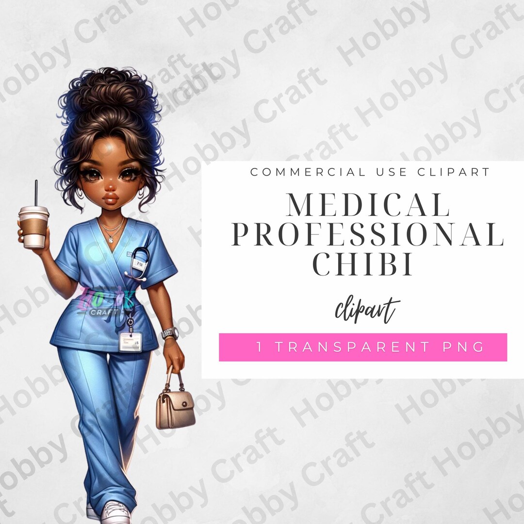 Cute Nurse Chibi Digital Art PNG for Crafts and Projects Watercolor ...