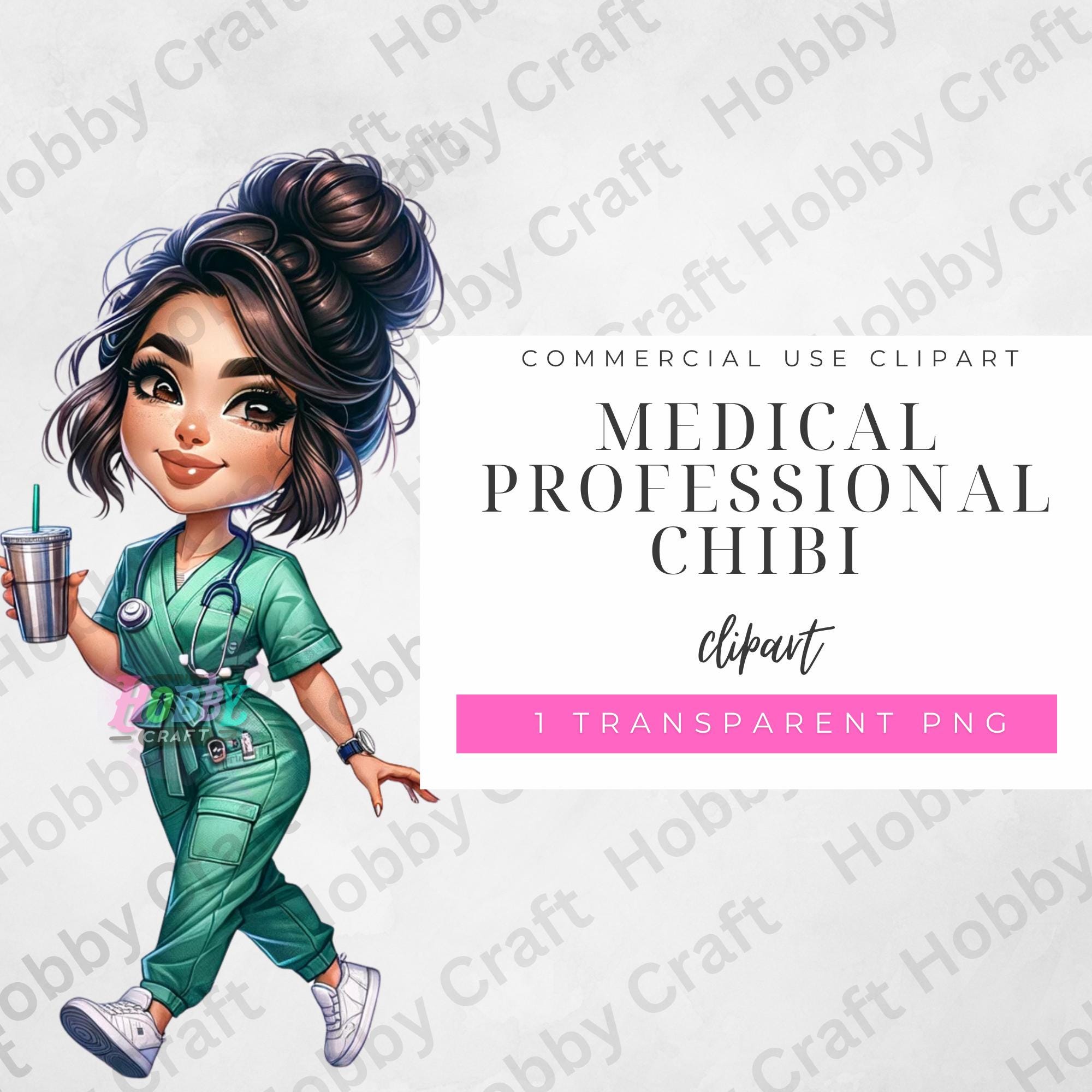 Nurse Chibi Clipart: Medical Professional Watercolor PNG (digital ...