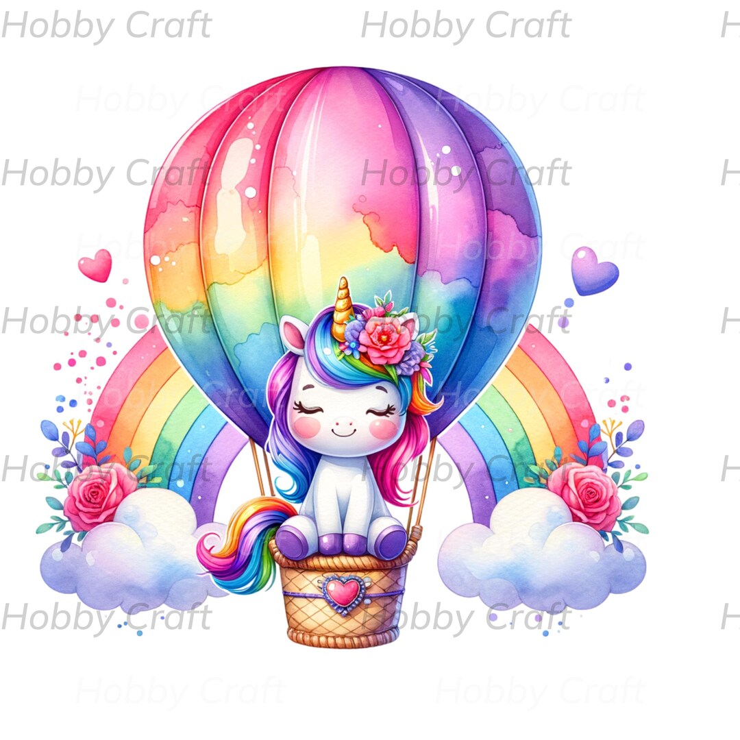 Unicorn Hot Air Balloon Clipart - Instant Download Sublimation Design ...