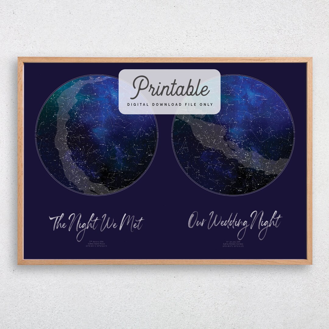 CUSTOM Double Star Map PRINTABLE Wedding Gift Personalized Star Poster ...
