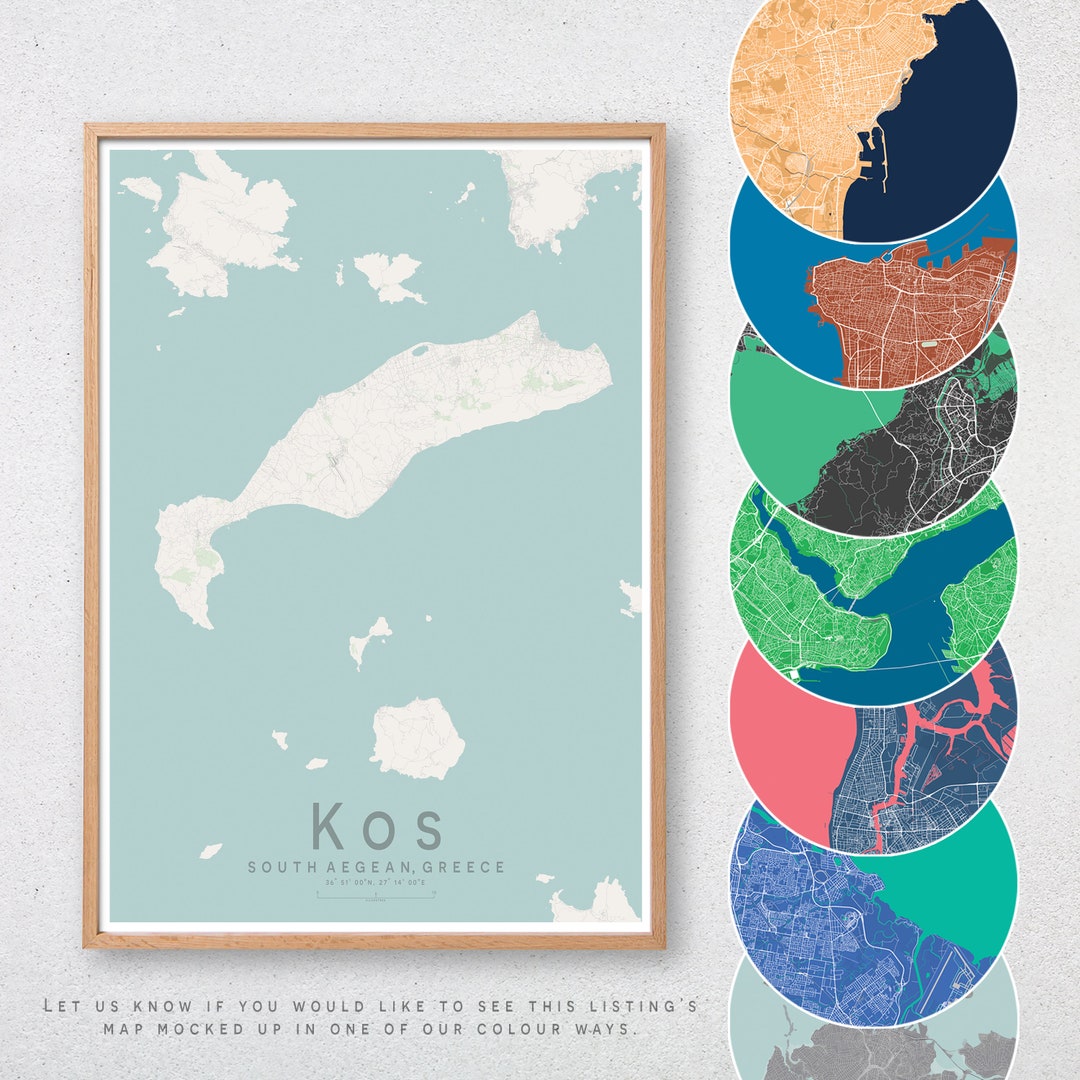 KOS Greece Map Print COS Greek Islands Travel Print Travel Nursery ...