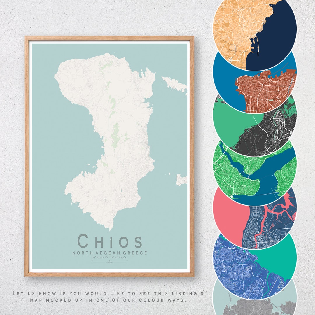 CHIOS Griechenland Karte Drucken Griechische Inseln Reisedruck Reisen ...