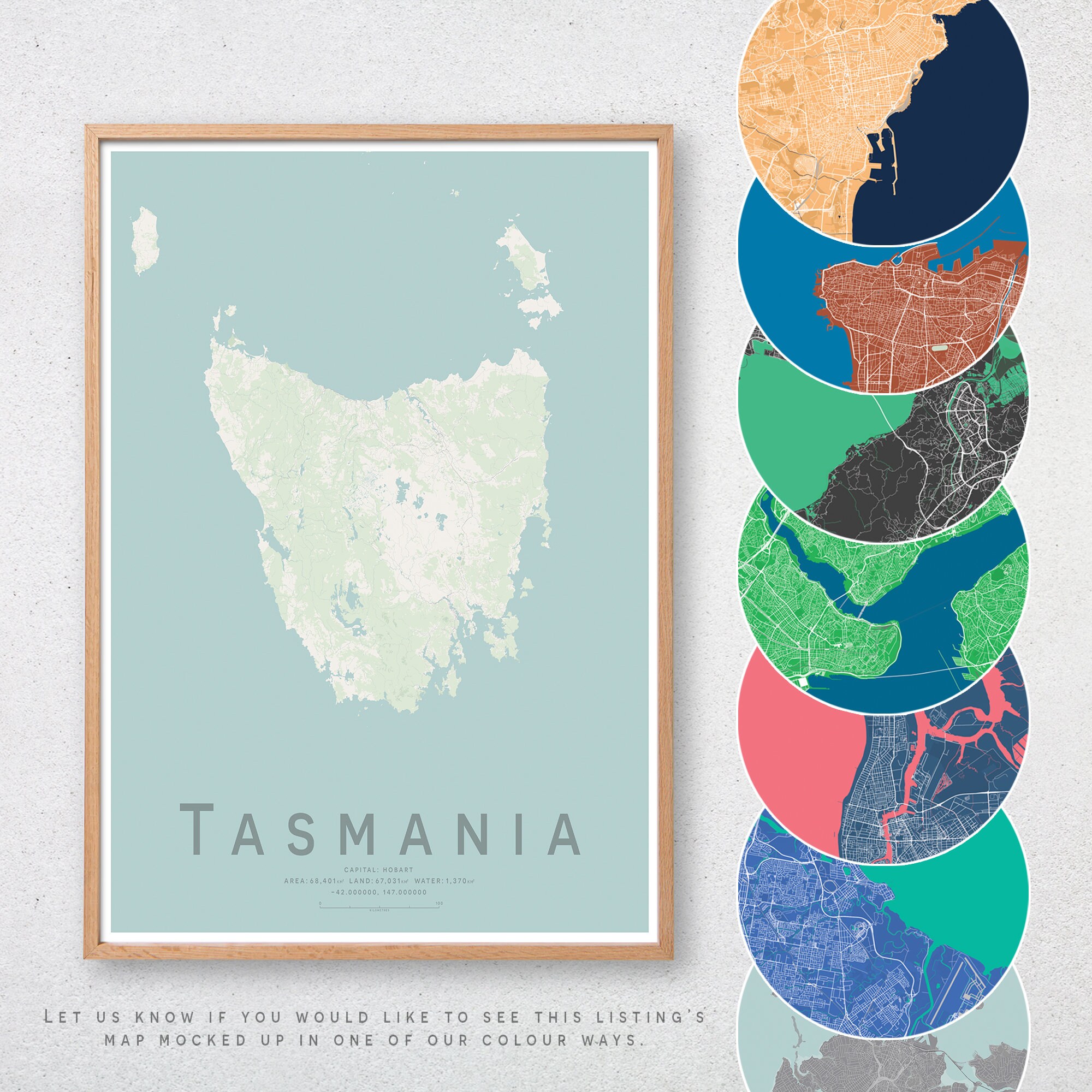 TASMANIA Map Print Australian State Map Print Wall Art | Etsy