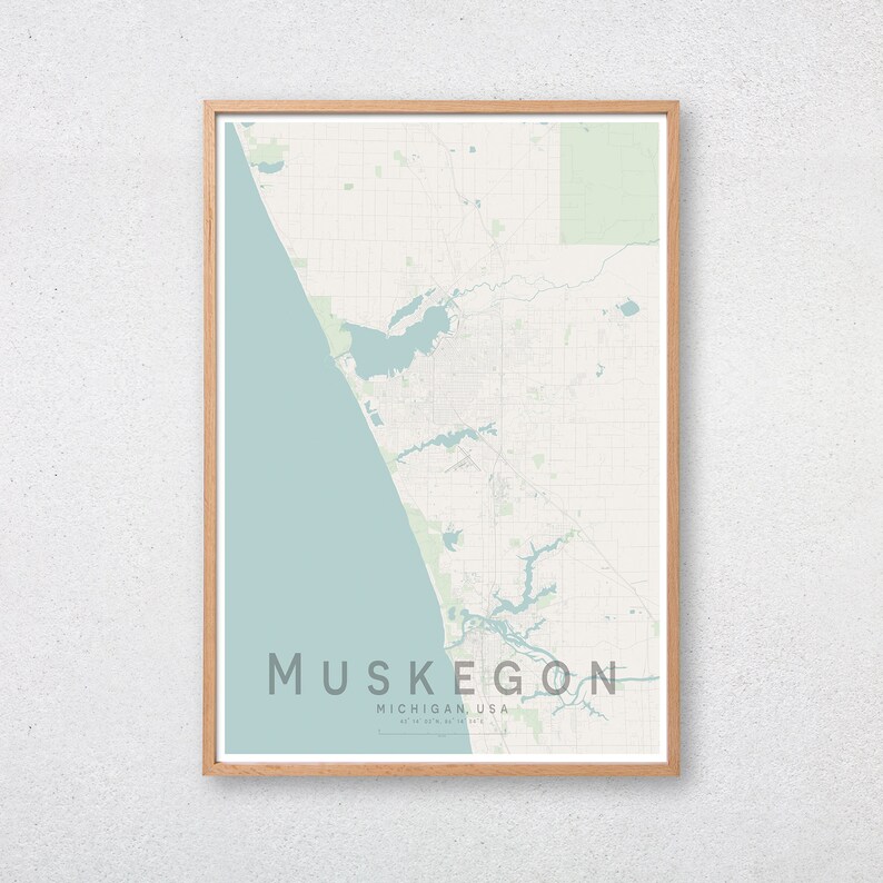 MUSKEGON Michigan USA City Street Map Print Housewarming - Etsy