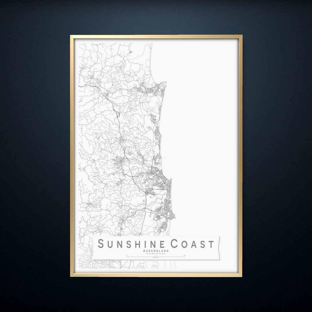 SUNSHINE COAST Map Print Black & White Australia City Map Print Mono ...
