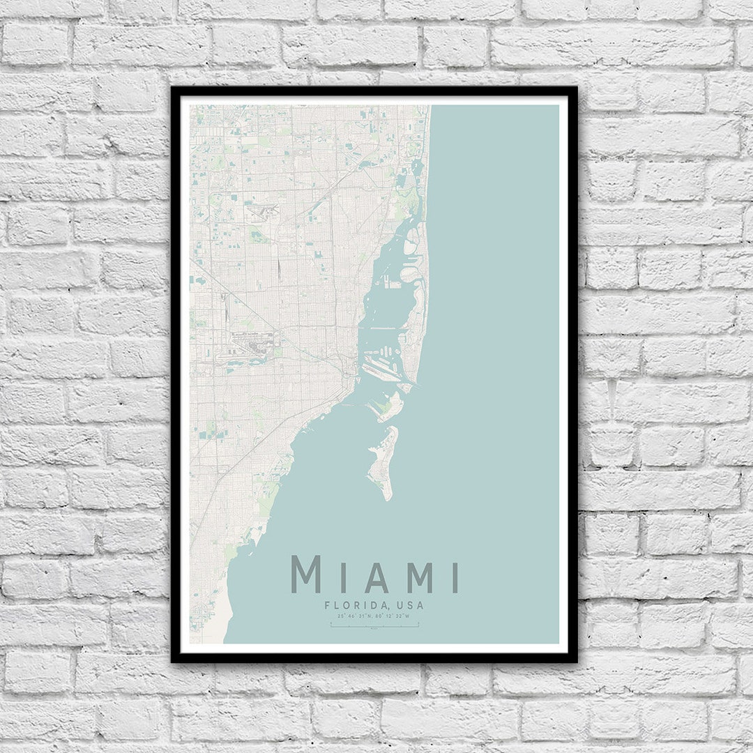 MIAMI Map Print United States City Map Print Florida Wall Art Poster ...