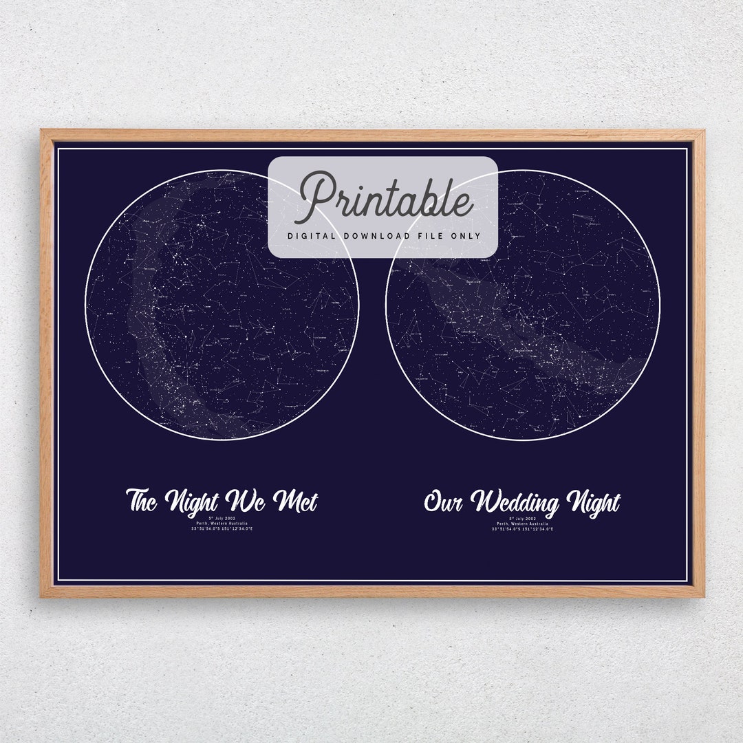 CUSTOM Double Star Map PRINTABLE Wedding Gift Personalized Star Poster ...