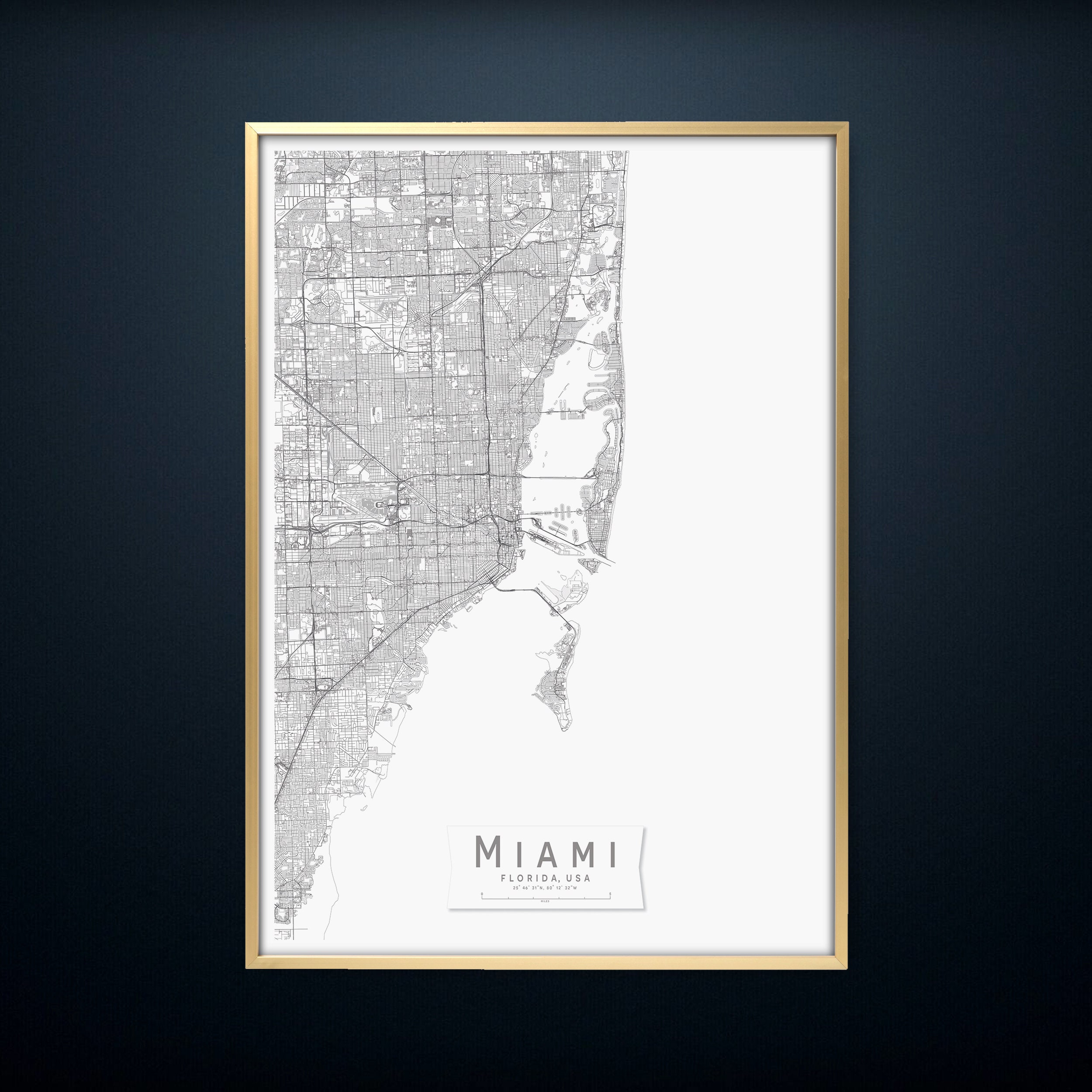 MIAMI Karte Drucken Schwarz & weiß Florida Stadt Karte | Etsy