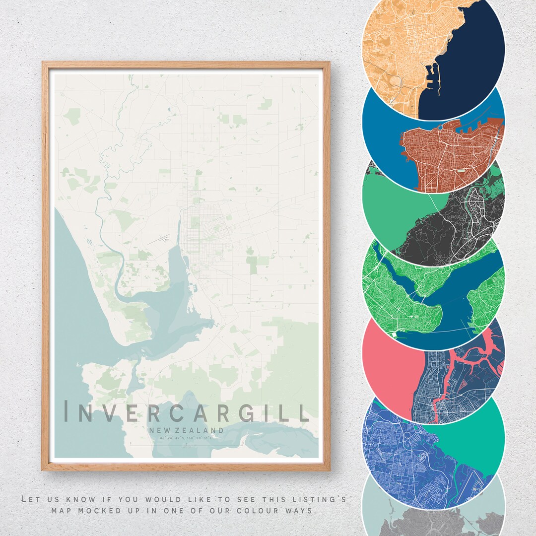 INVERCARGILL Map Print New Zealand City Map Print Wall Art Poster Wall ...