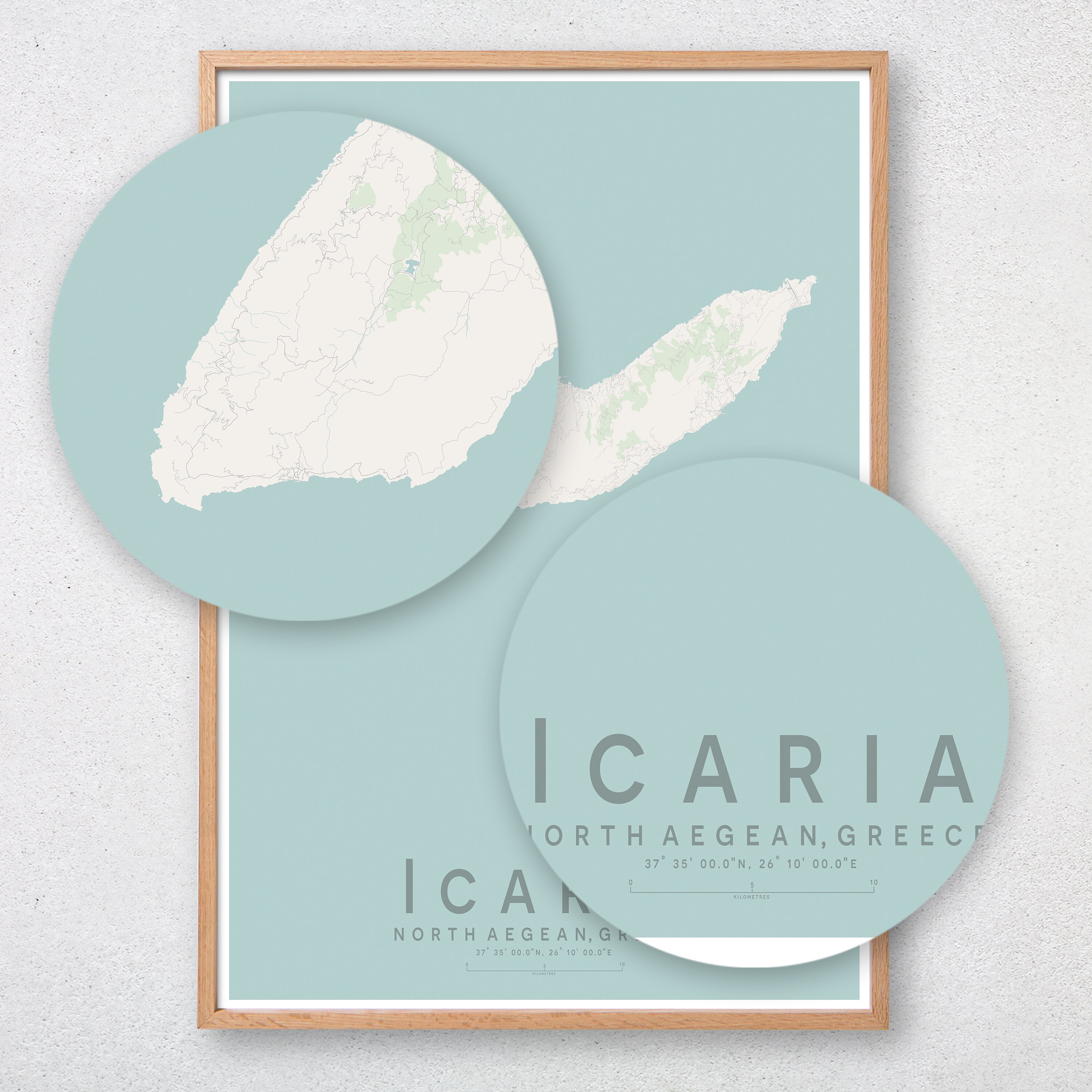 ICARIA Greece Map Print Ikaria Greek Islands Travel Print | Etsy