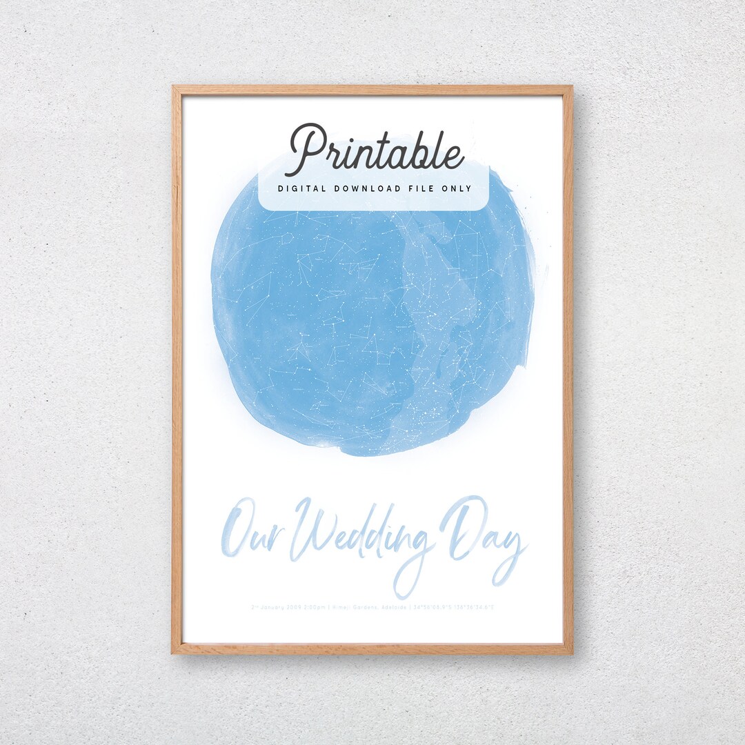CUSTOM Watercolour Star Map PRINTABLE Wedding Personalized Star Poster ...
