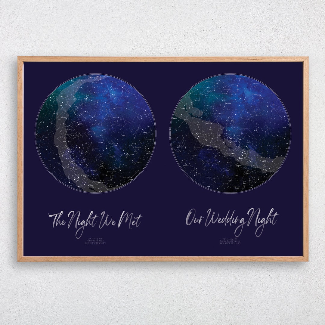 CUSTOM Double Star Map Valentines Day Wedding Gift Personalized Star ...