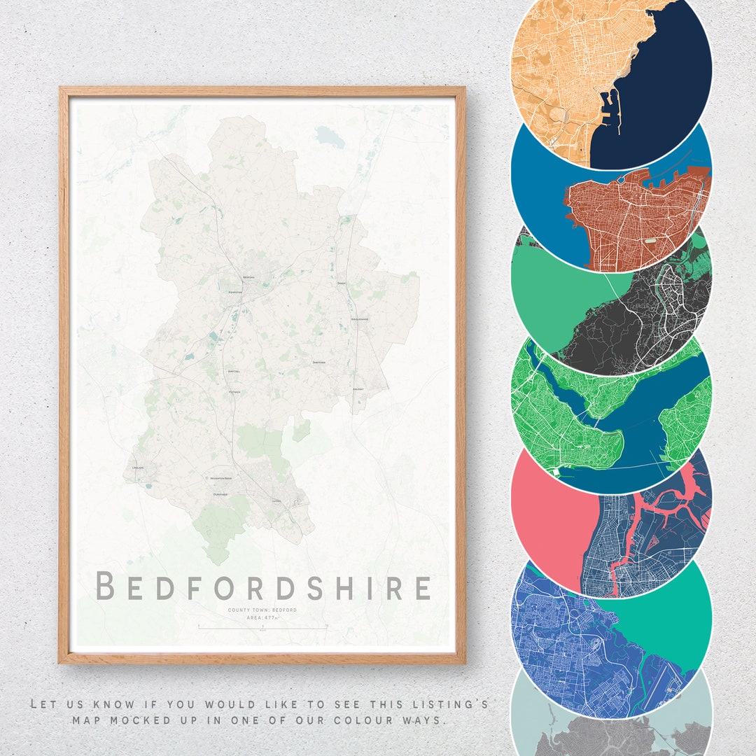 BEDFORDSHIRE England Map Print County Travel Print Travel - Etsy