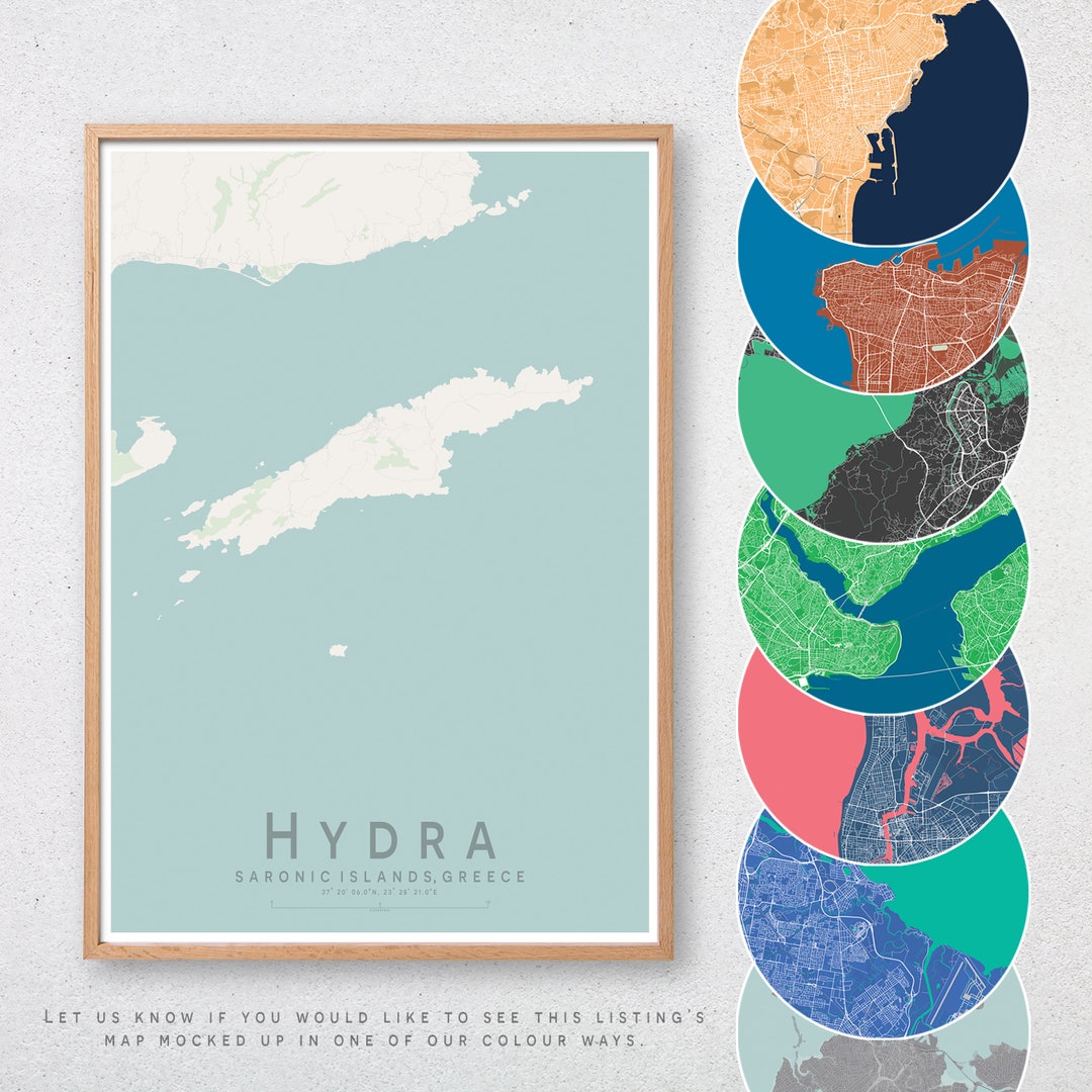 HYDRA Map Print Idra Greece City Map Print Wall Art Poster Wall Decor ...