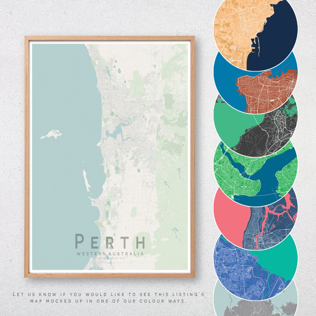 PERTH Map Print Western Australia WA City Street Wall Art Poster Wall ...