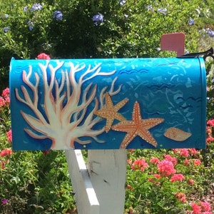 Hand Painted Mailboxes Tropical Beach Coastal, Coral, Waves ...