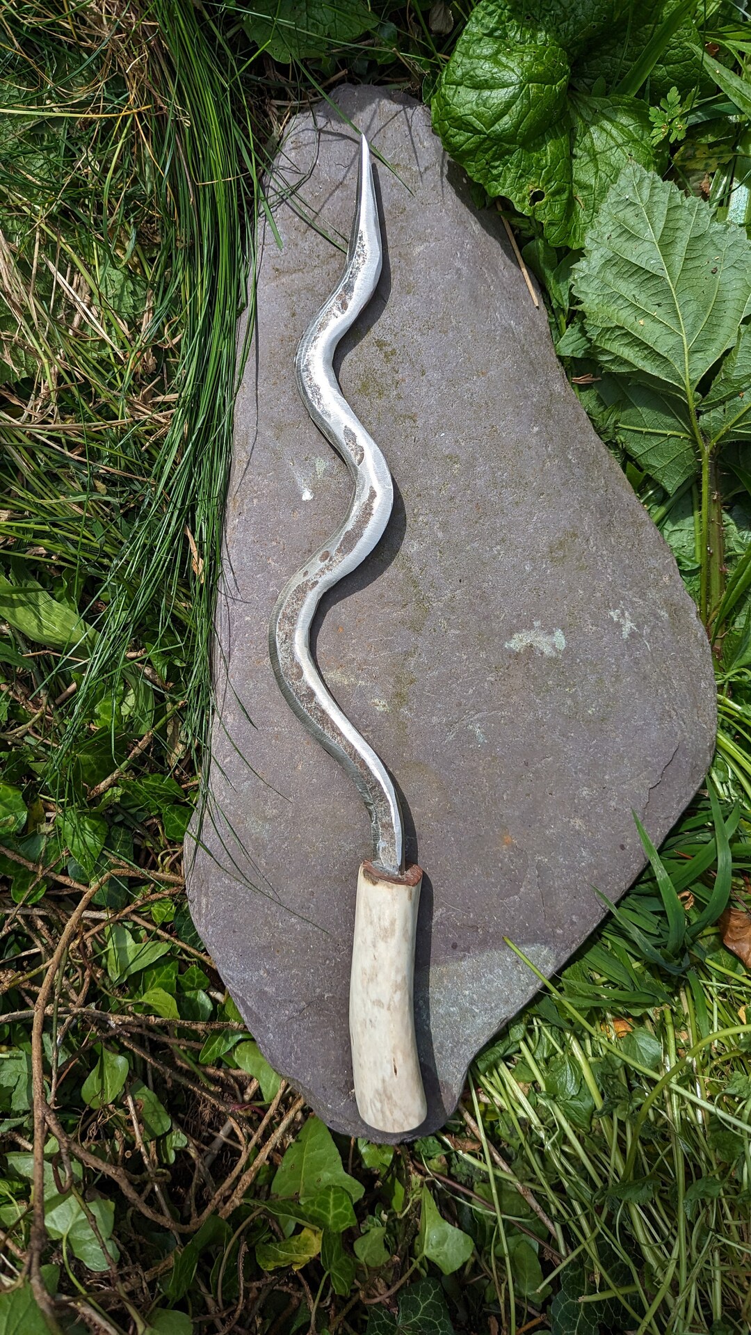Hand Forged Steel and Antler Wavy Athame - Etsy