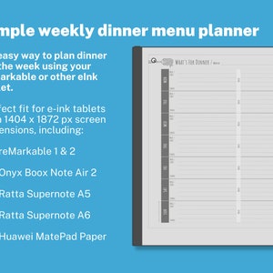 Simple Weekly Dinner Menu Planner With Grocery List - for Eink Tablets ...