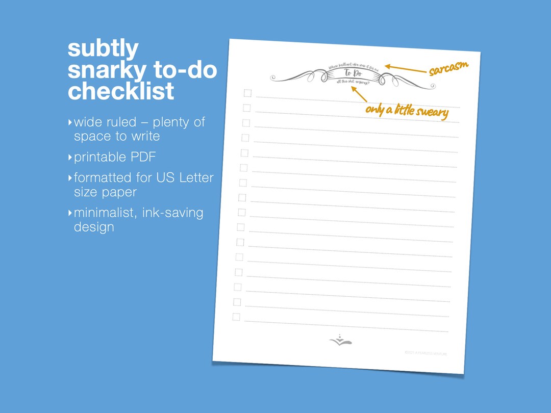 Subtly Sweary To-do List | Printable PDF Checklist | US Letter Size 8.5 ...