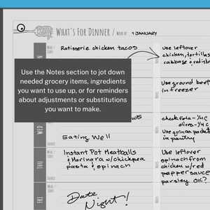 Simple Weekly Dinner Menu Planner With Grocery List - for Eink Tablets ...