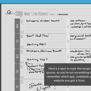 Simple Weekly Dinner Menu Planner With Grocery List - for Eink Tablets ...