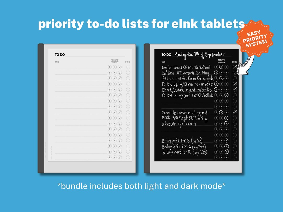 To Do Checklist With Easy Priority Options, for Eink Tablets Like ...