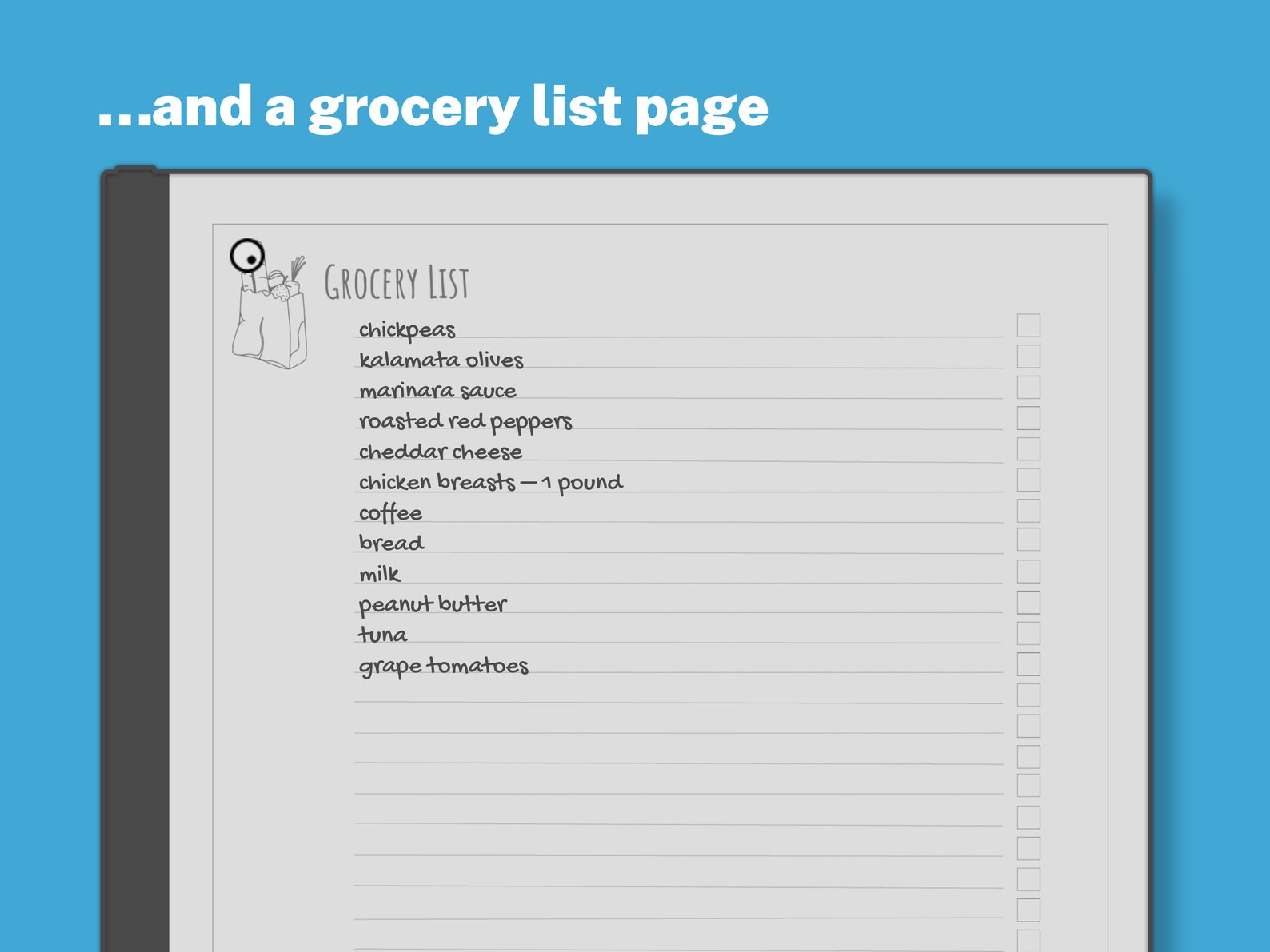 Simple Weekly Dinner Menu Planner With Grocery List - for Eink Tablets ...