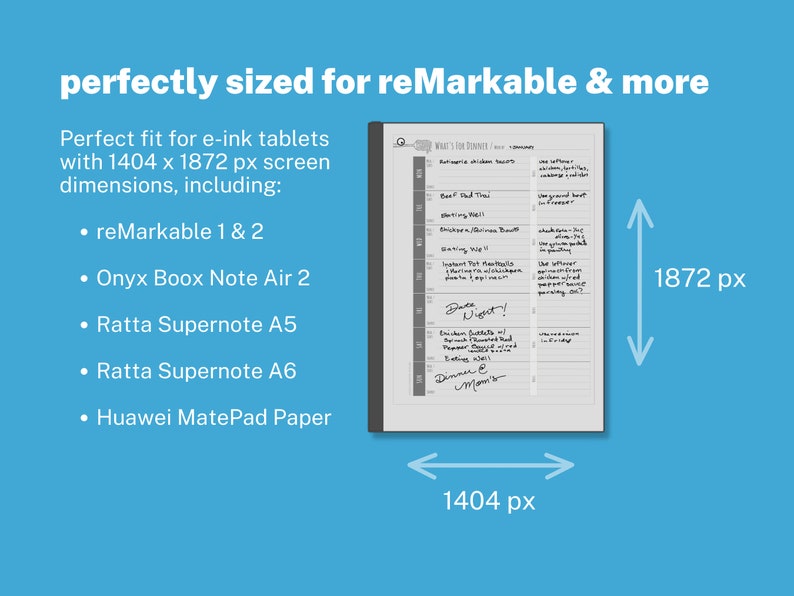 Simple Weekly Dinner Menu Planner With Grocery List - for Eink Tablets ...