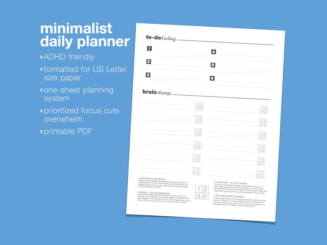 Minimalist / ADHD Planner A Simple Daily Productivity Planner on One ...