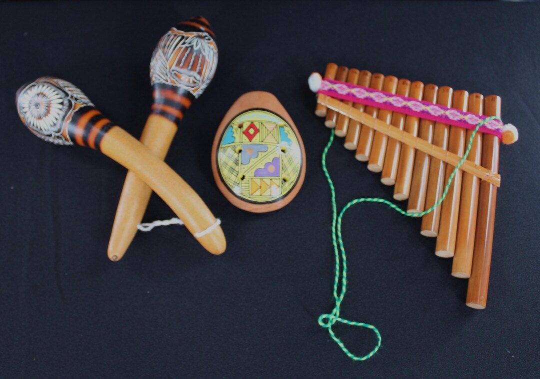 Peru Instrument Collection Set, Gourd Maracas, Pan Flute and Clay ...