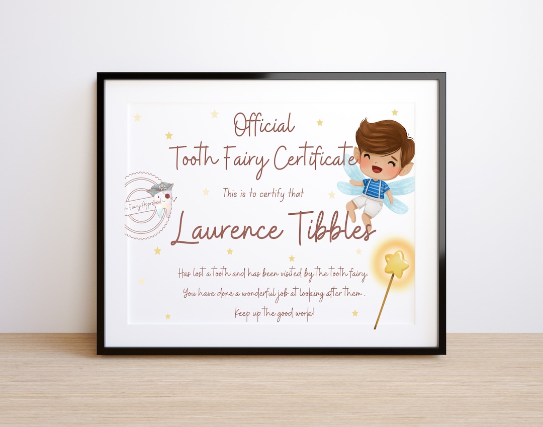 Tooth Fairy Magical Certificate Boys - Children's 1st Tooth Lost Tooth ...